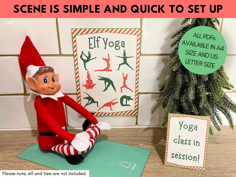 Printable Elf Yoga Class Props, Christmas Elf Exercise Props, Funny Elf ...