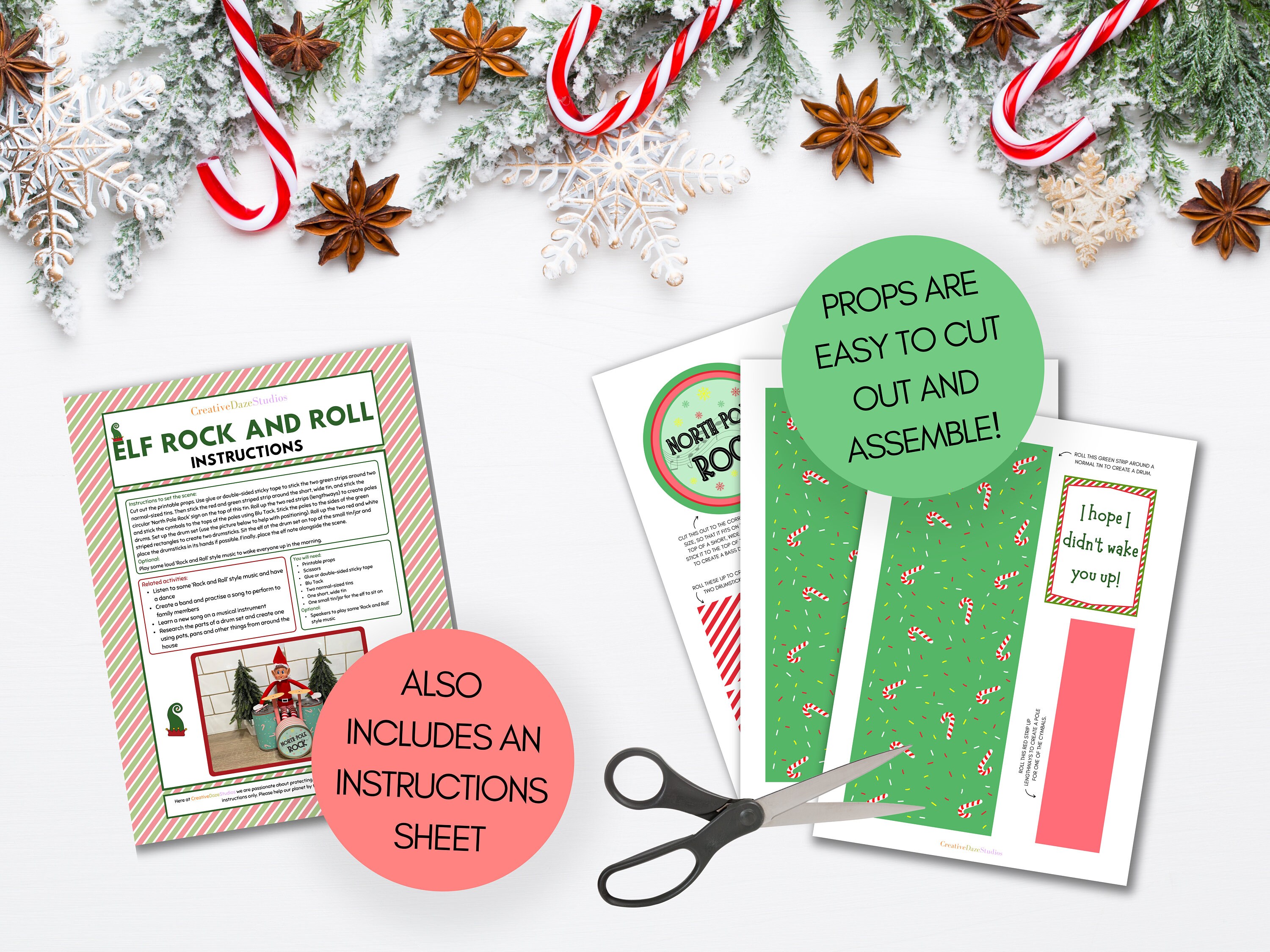 Printable Elf Rock and Roll Props, Christmas Elf Rockstar Scene, Elf ...