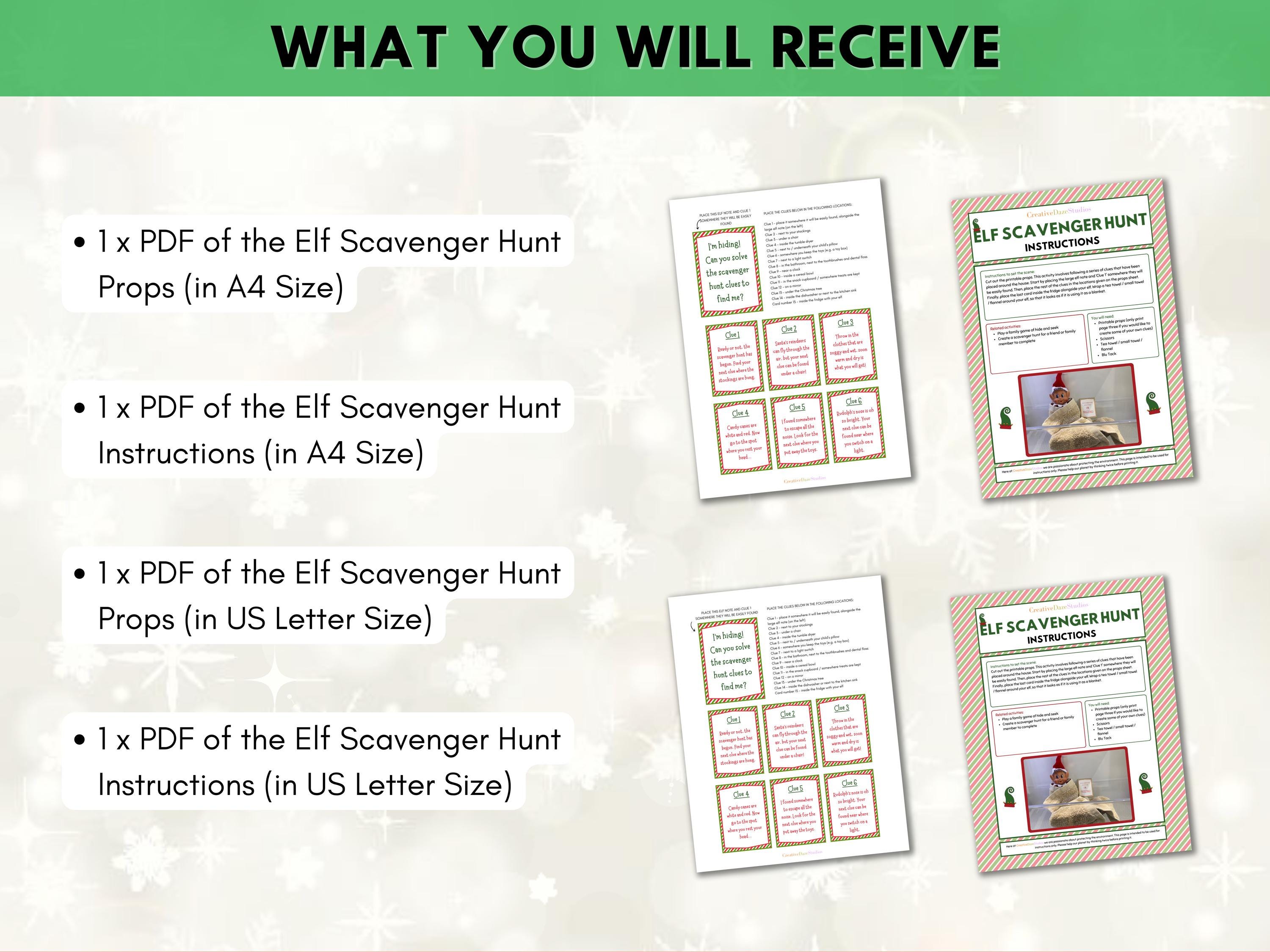 Printable Christmas Elf Scavenger Hunt for Kids, Elf Treasure Hunt ...