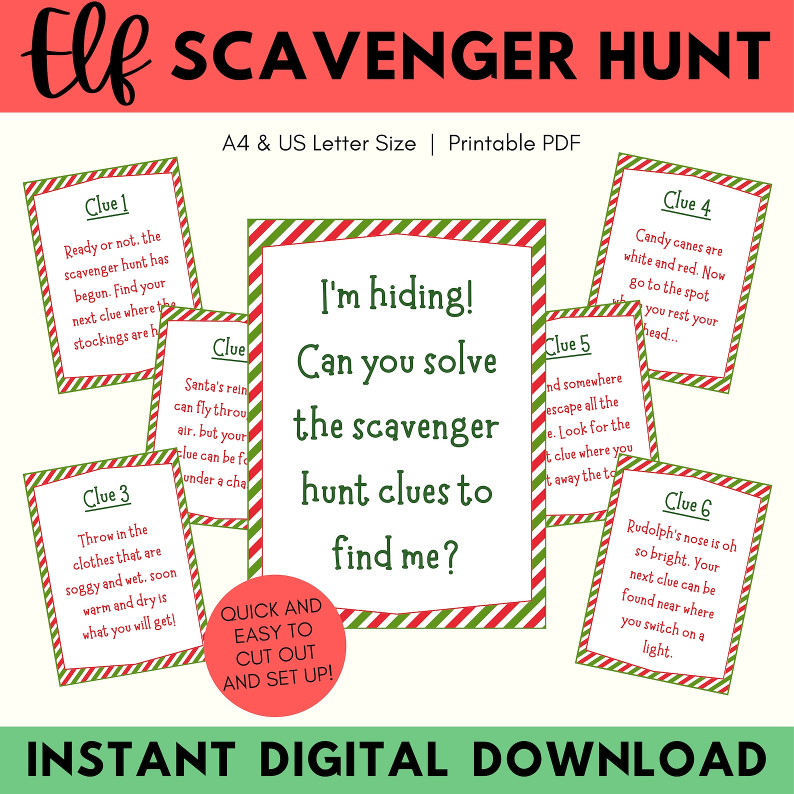 Printable Christmas Elf Scavenger Hunt for Kids, Elf Treasure Hunt ...