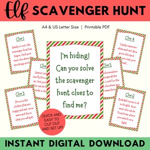 Printable Christmas Elf Scavenger Hunt for Kids, Elf Treasure Hunt ...