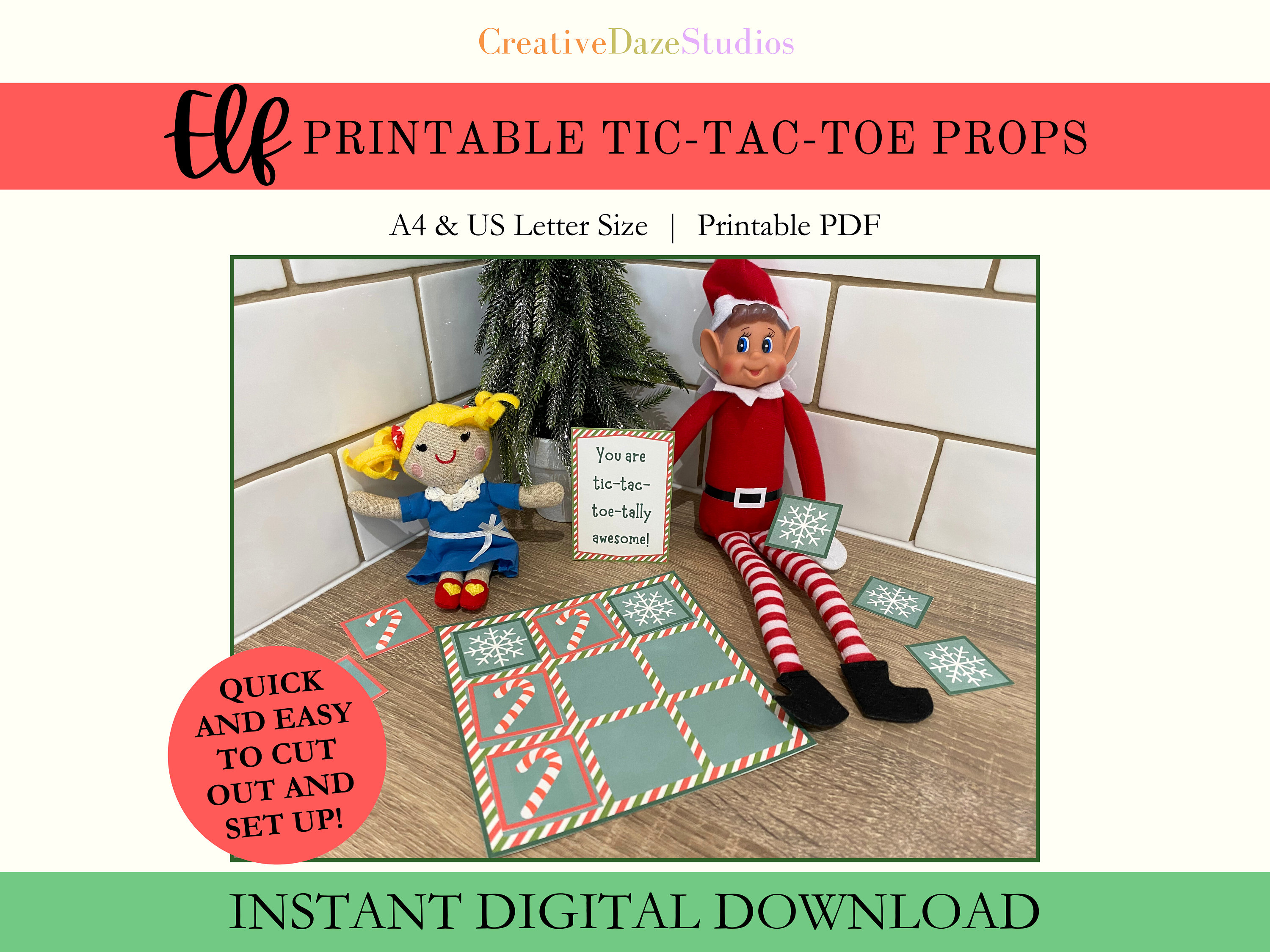 Printable Elf Tic-tac-toe Props, Christmas Elf Games Scene, Easy Elf ...