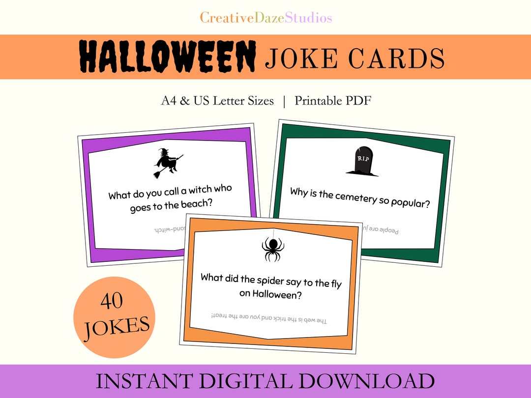 40 Halloween Joke Cards Printable Funny Halloween Lunch Box - Etsy