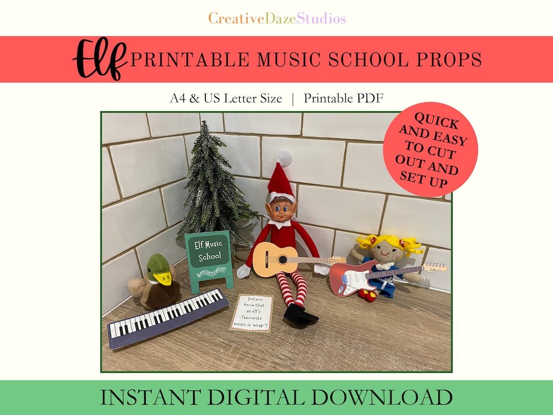 Printable Elf Music School Props, Elf Guitar and Keyboard, Christmas ...