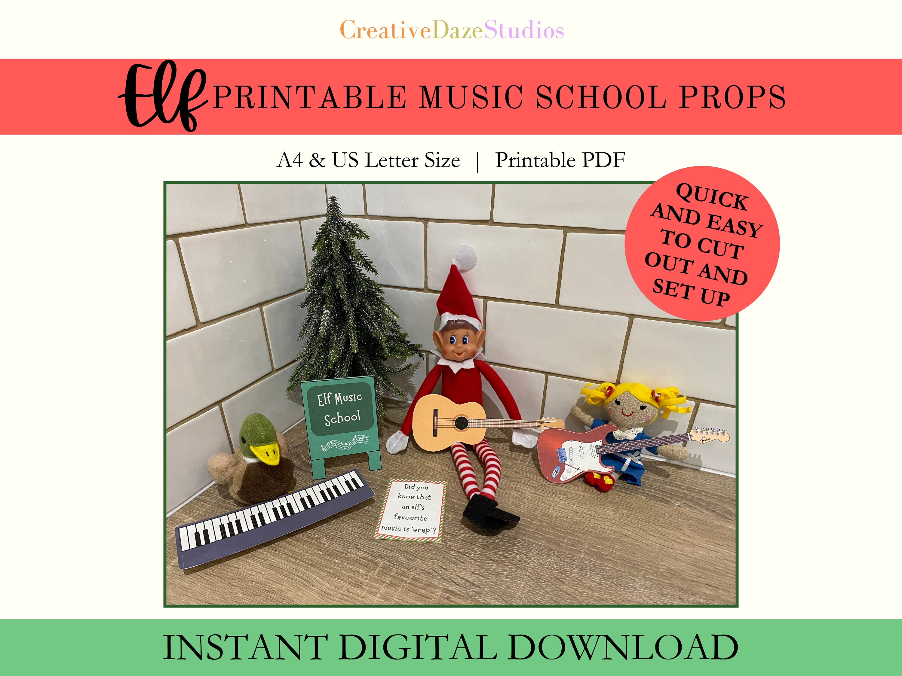 Printable Elf Music School Props Elf Guitar and Keyboard - Etsy UK
