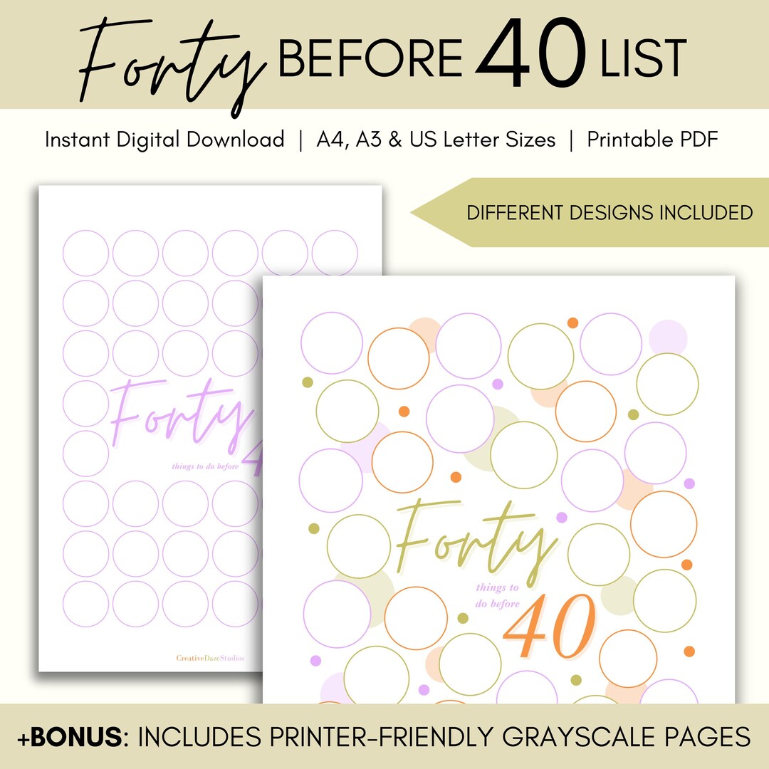 Forty Before 40 Bucket List, Printable PDF, 40 Before 40 List, 30s ...