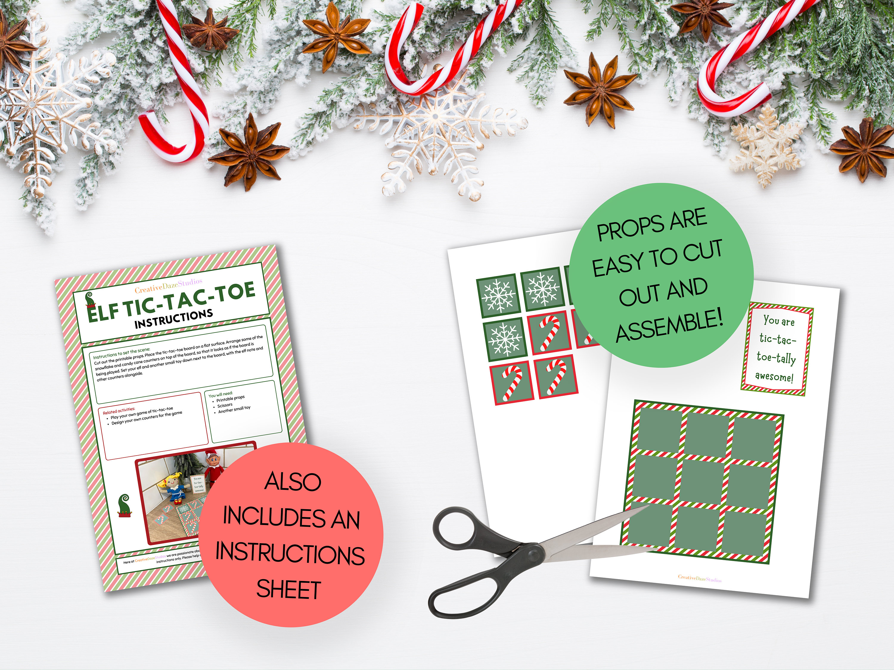 Printable Elf Tic-tac-toe Props, Christmas Elf Board Games Scene, Easy ...