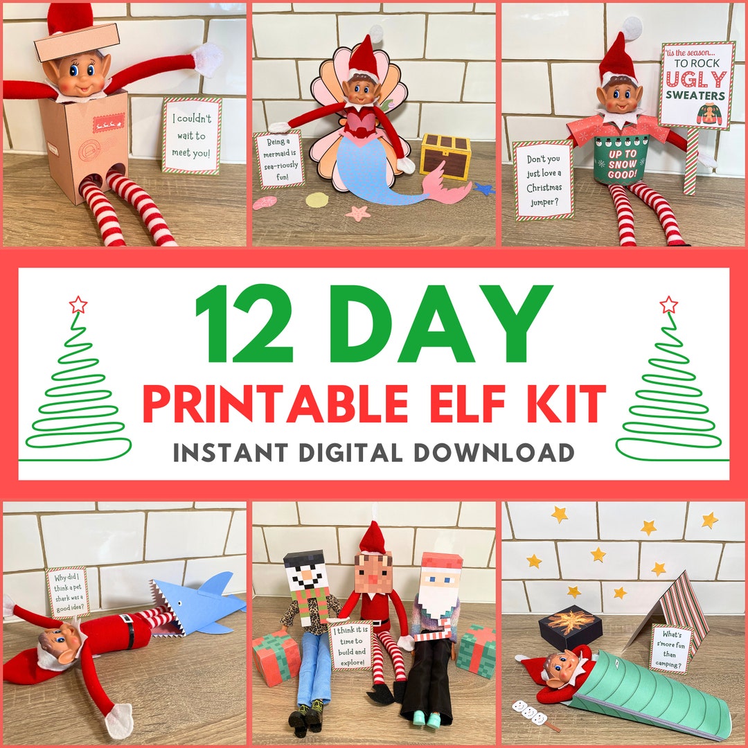 Printable Elf Kit 12 Days Bundle, 12 Christmas Elf Scenes, Downloadable ...