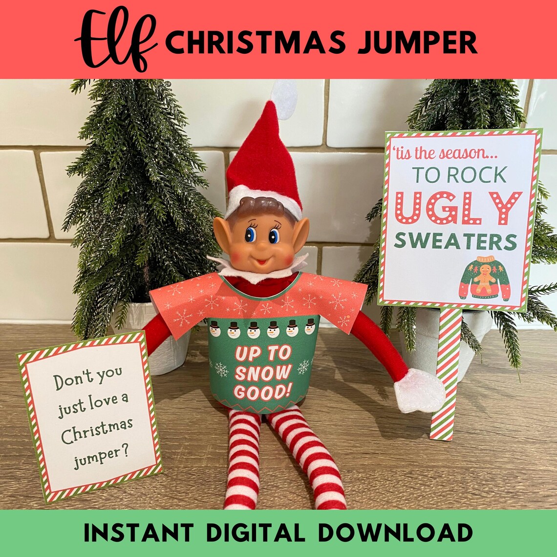 Printable Elf Christmas Jumper Props, Printable Elf Funny Xmas Jumper ...