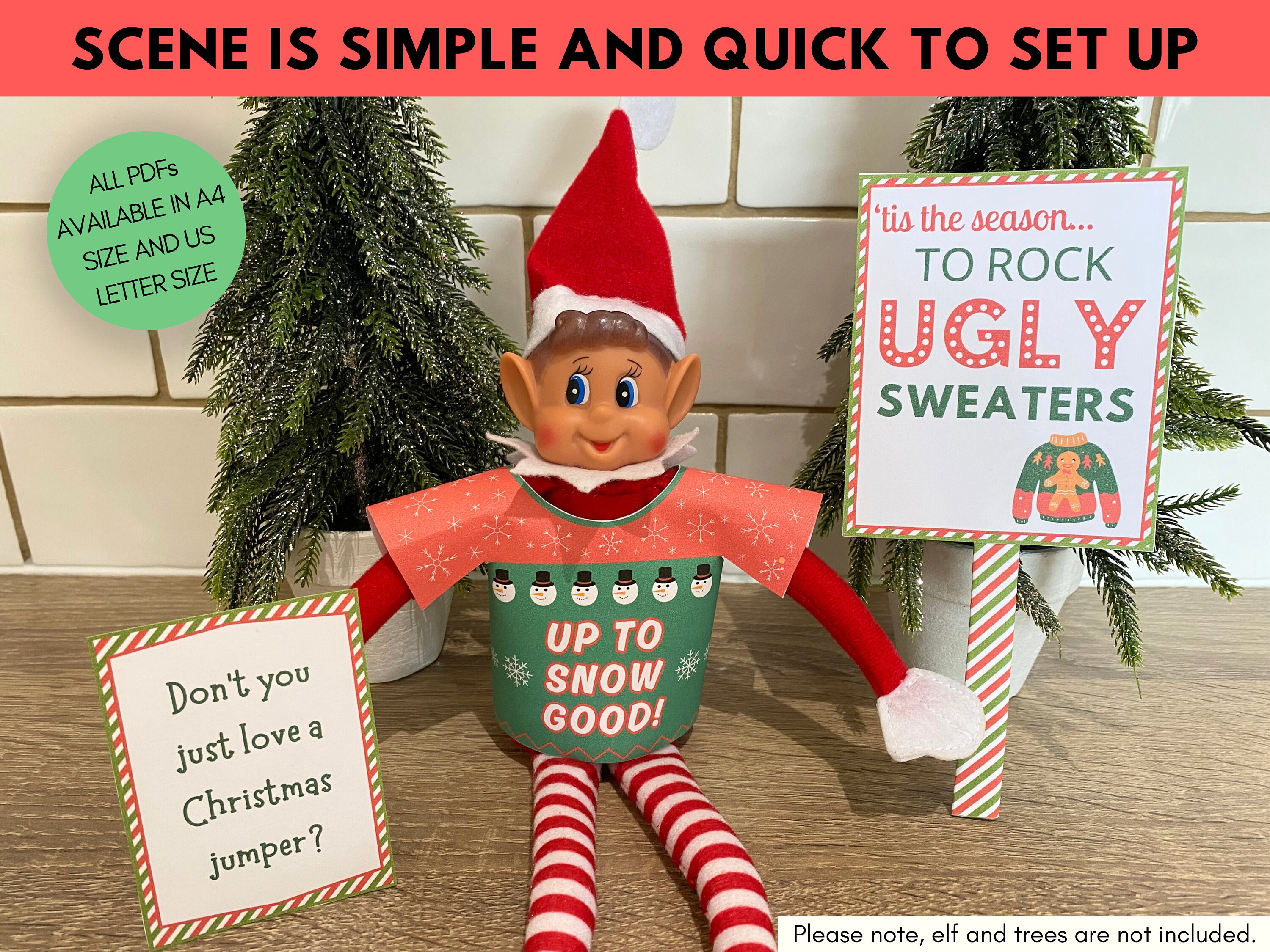 Printable Elf Christmas Jumper Props, Printable Elf Funny Xmas Jumper ...