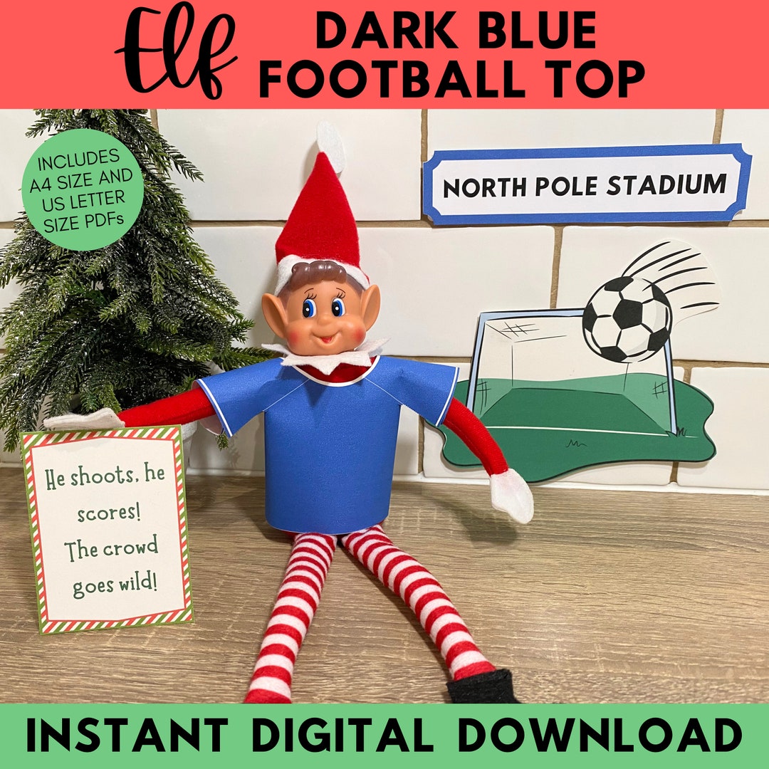 Printable Elf Dark Blue Football Top Prop, Christmas Elf Blue Soccer ...