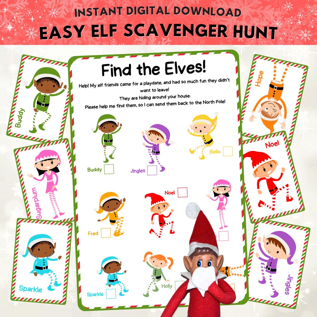 Printable Find the Elves Christmas Scavenger Hunt for Kids: A4 Size and ...