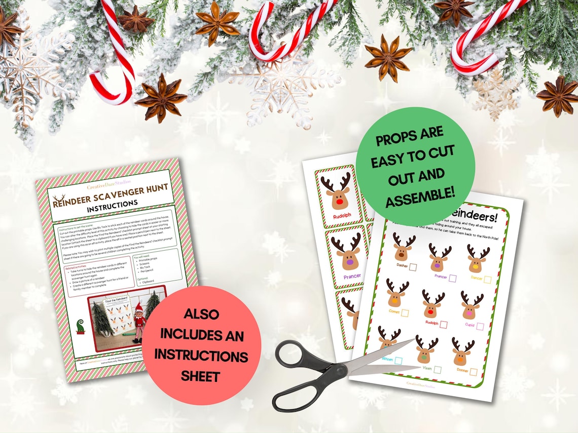 Printable Find the Reindeer Christmas Scavenger Hunt for Kids: A4 Size ...