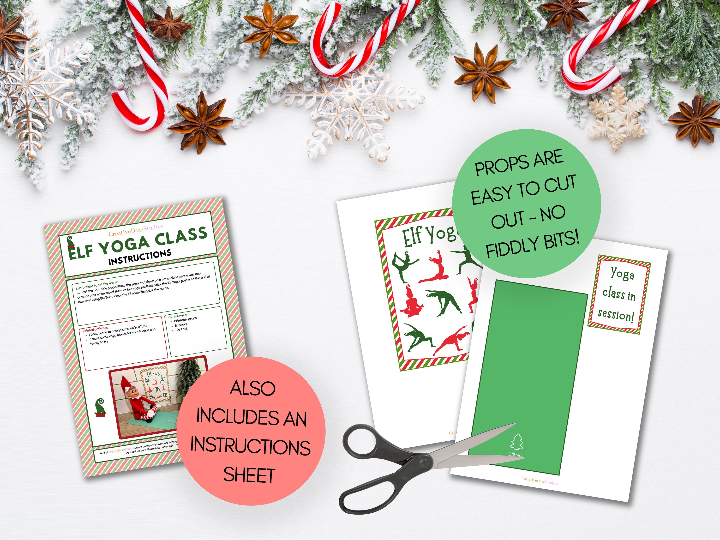 Printable Elf Yoga Class Props, Christmas Elf Exercise Props, Funny Elf ...