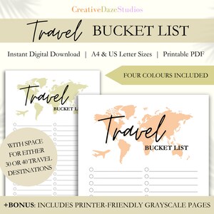 Travel Bucket List Printable PDF, Instant Digital Download, Travel ...