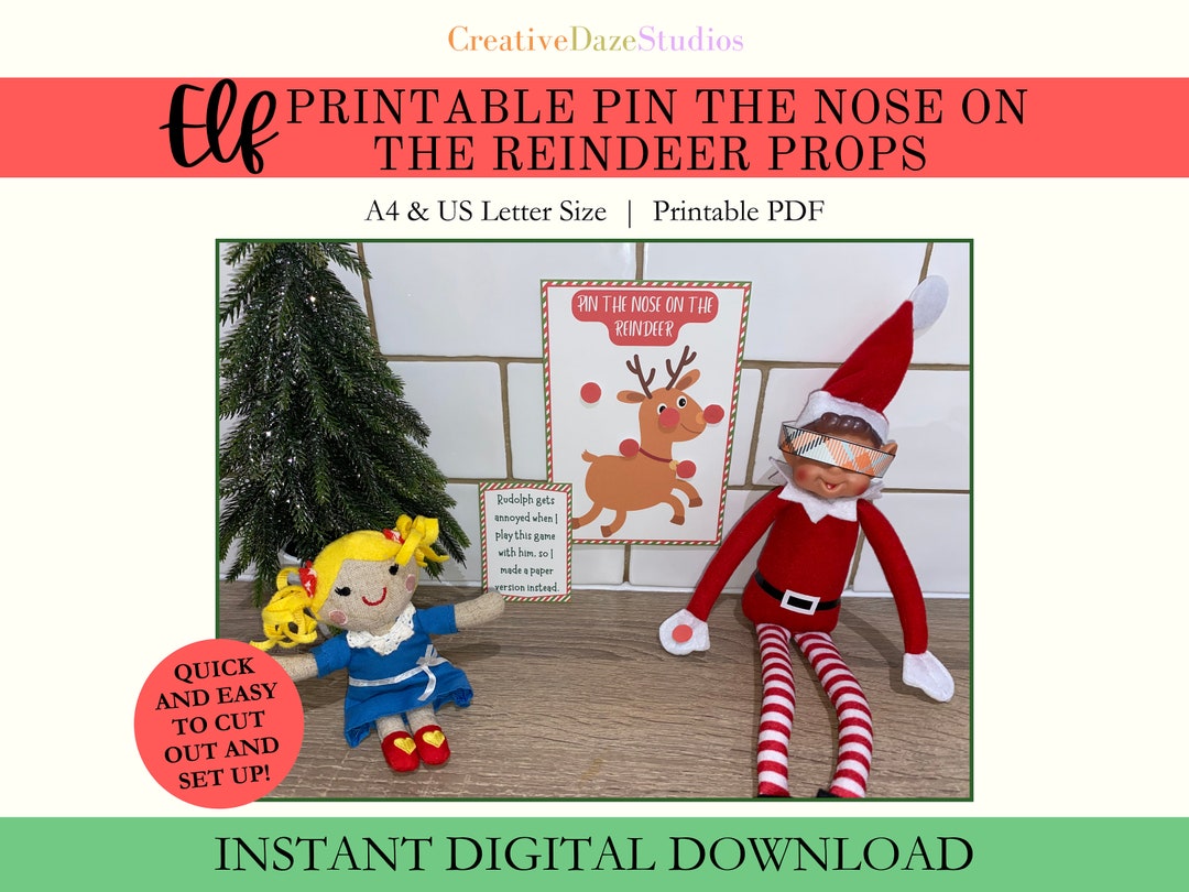 Printable Elf Pin the Nose on the Reindeer Game Props - Etsy
