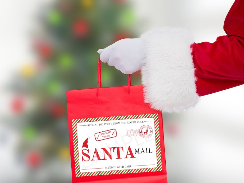 Santa Shipping Label Printable PDF Santa Mail Santa Postage - Etsy