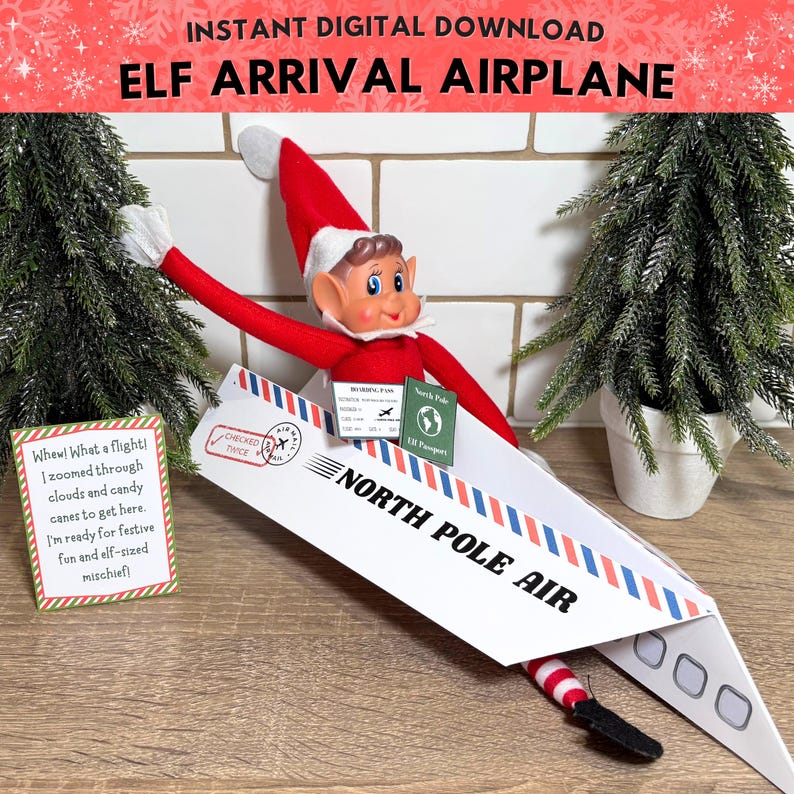 Printable Elf Arrival Airplane: A4 Size and US Letter Size Instant ...