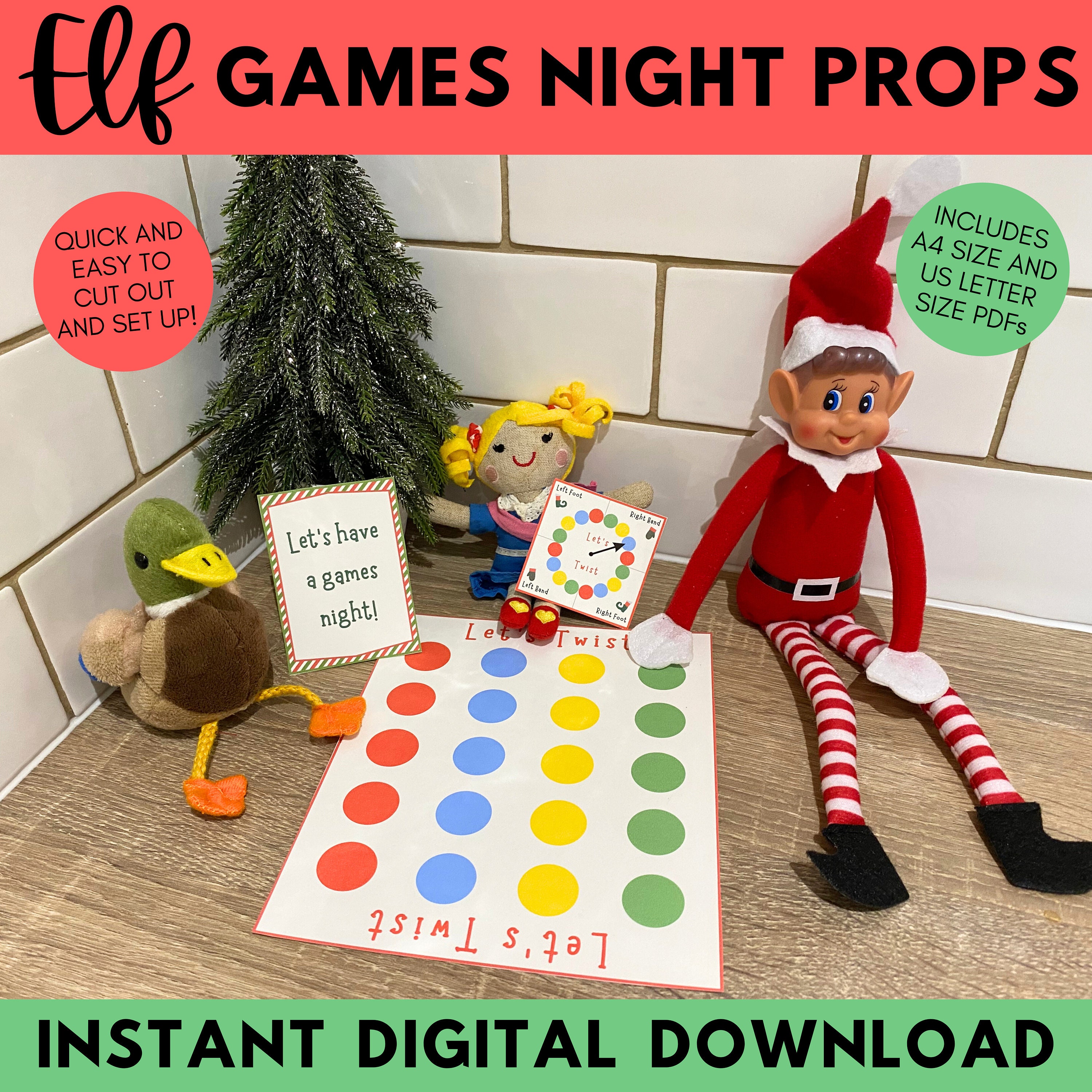 Printable Elf Games Night Props, Christmas Elf Twister Printable Game ...