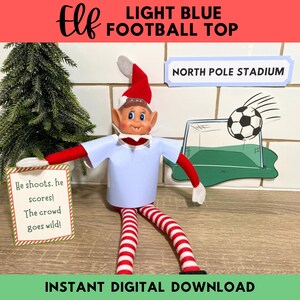 Printable Elf Light Blue Football Top Props, Christmas Elf Soccer Top ...