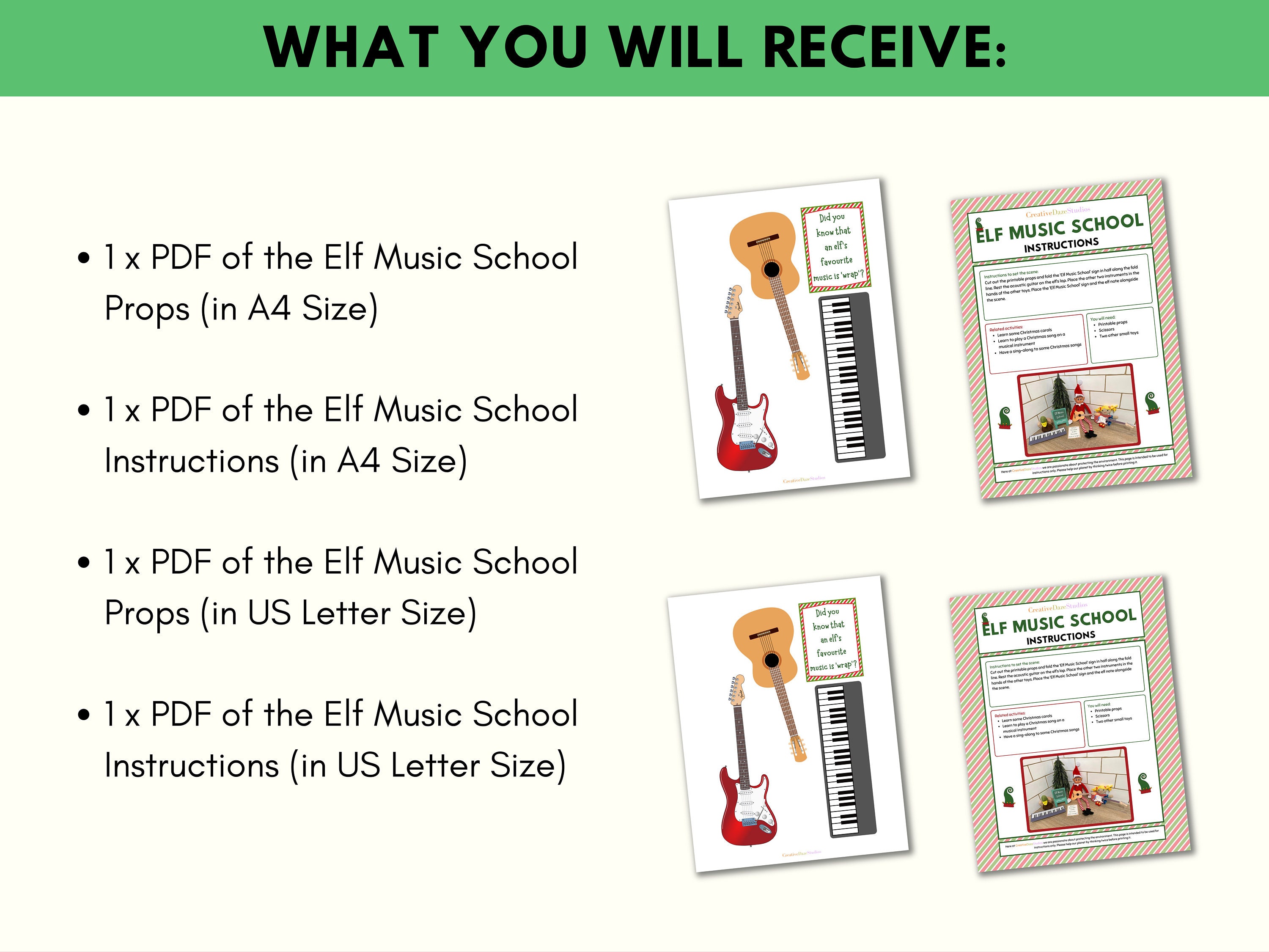 Printable Elf Music School Props, Elf Guitar and Keyboard, Christmas ...