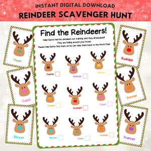 Printable Find the Reindeer Christmas Scavenger Hunt for Kids: A4 Size ...