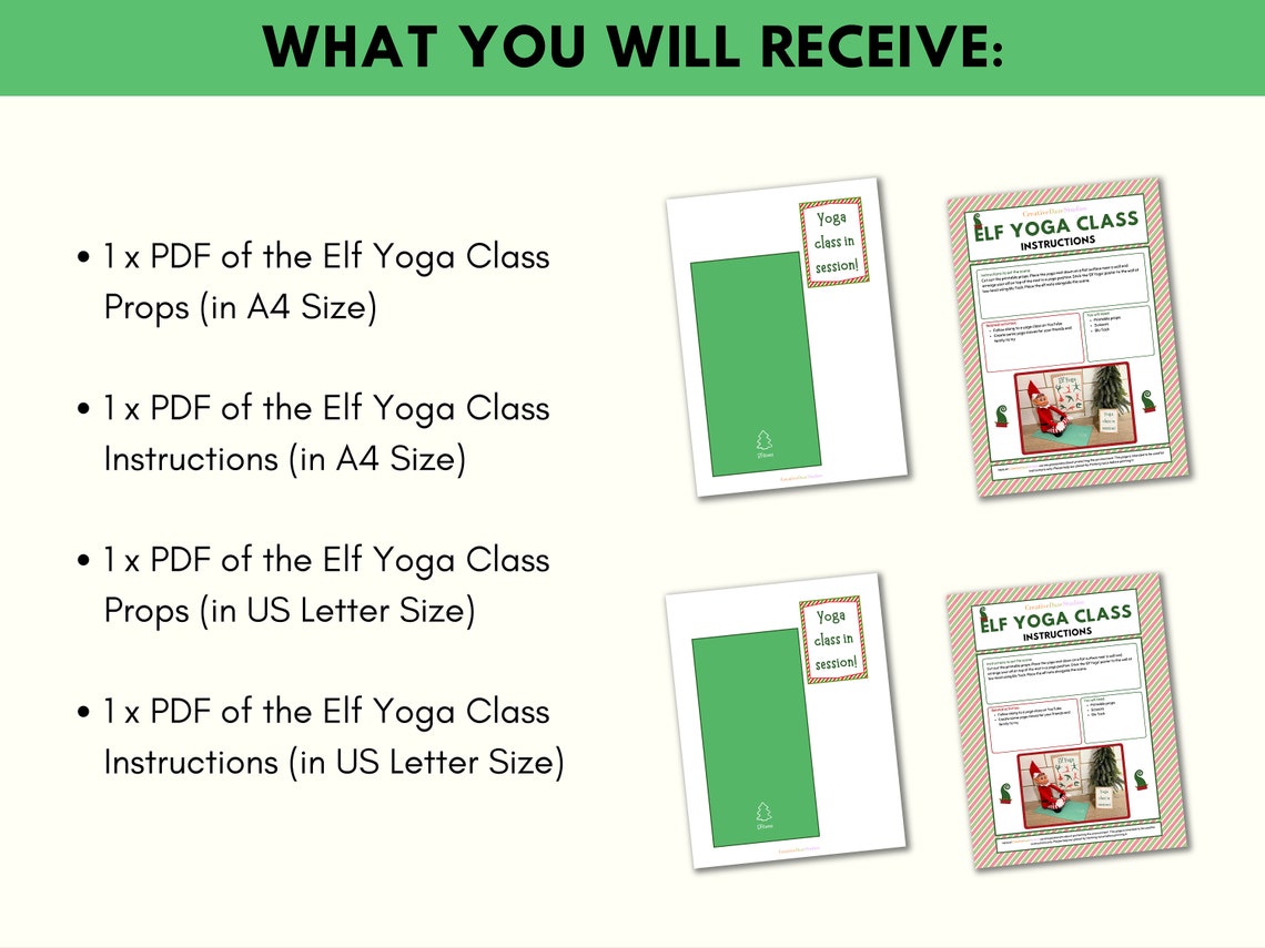 Printable Elf Yoga Class Props, Christmas Elf Exercise Props, Funny Elf ...