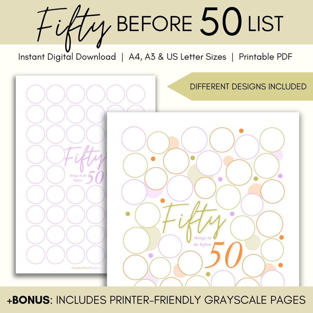 Fifty Before 50 Bucket List, Printable PDF, 50 Before 50 List, 40s ...