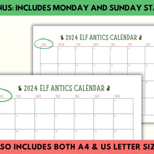 Printable 2024 Elf Planning Calendar, December 2024 Elf Planner ...