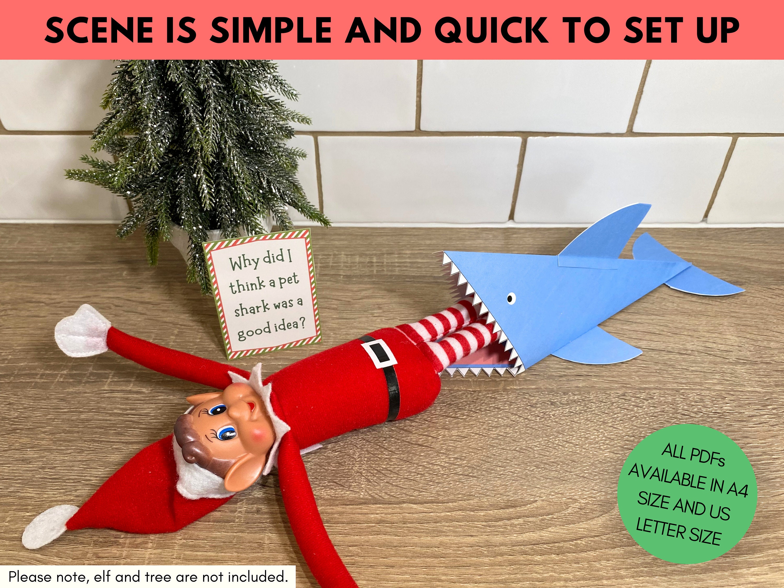 Printable Elf Shark Attack Props, Christmas Elf Foldable Shark Scene ...