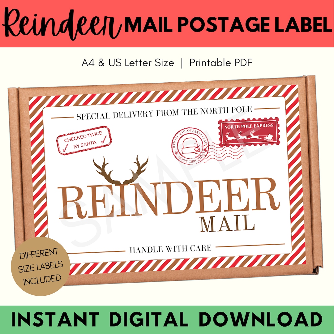 Reindeer Shipping Label, Printable PDF, North Pole Parcel Label ...