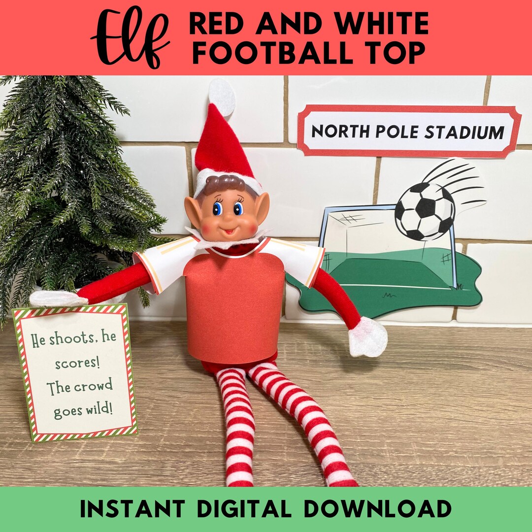 Printable Elf Red With White Sleeves Football Top Prop, Christmas Elf ...