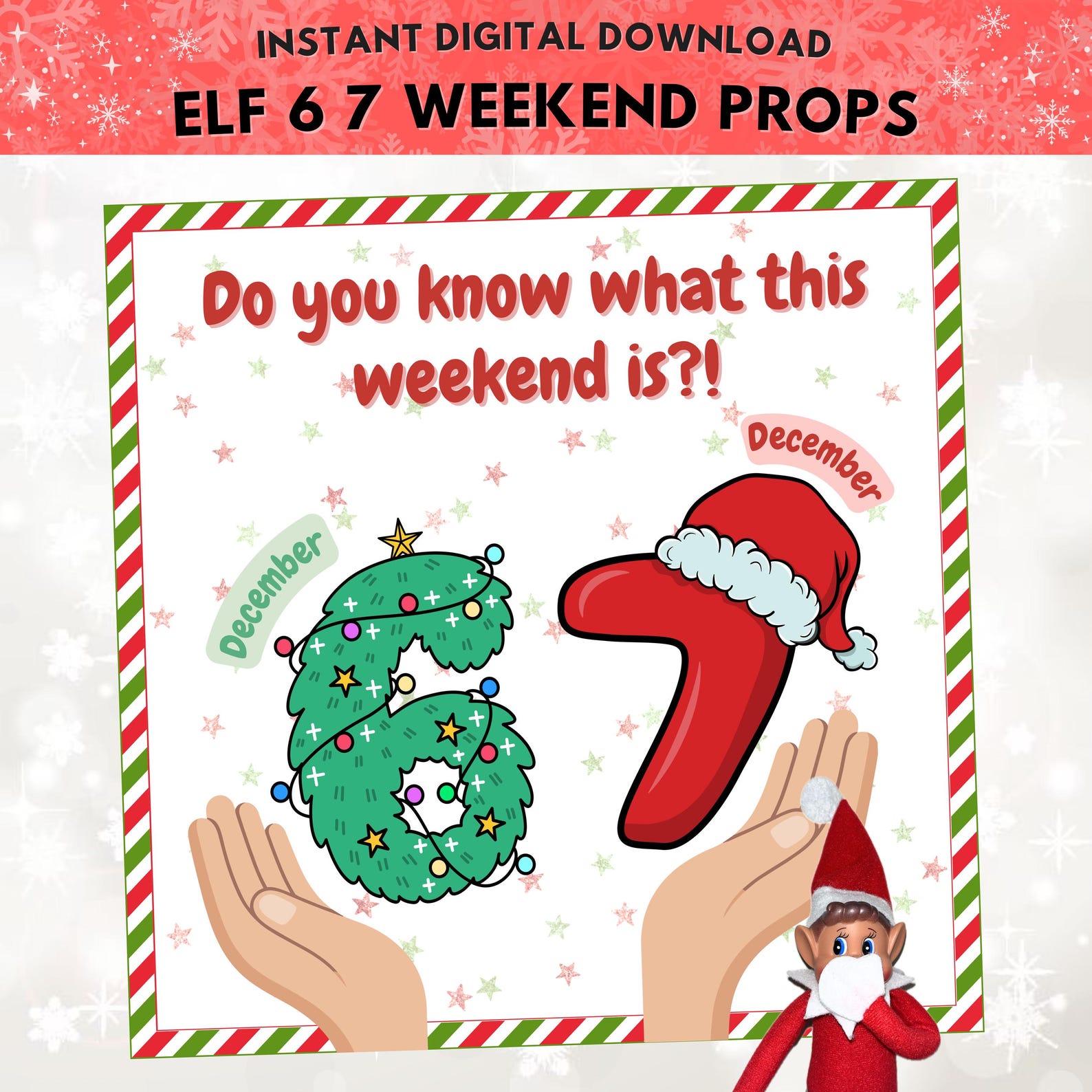 6 7 Elf Props, Printable Six Seven Weekend Christmas Elf Props ...