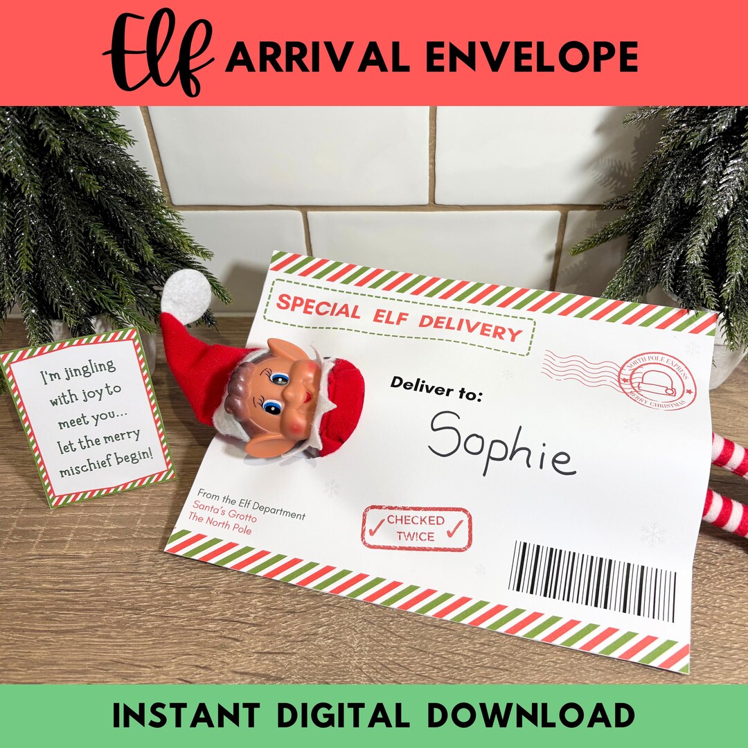Printable Christmas Elf Arrival Envelope Props: A4 Size and US Letter ...