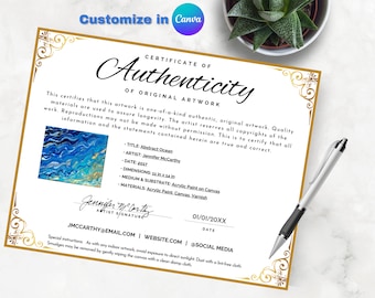 Artwork Certificate of Authenticity Printable Resource for Artists - Etsy
