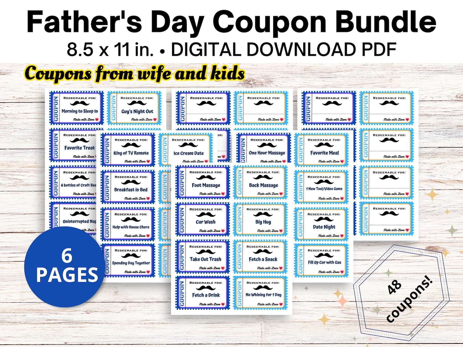 Printable Fathers Day Coupons for Dad Bundle, Fathers Day Gift From ...