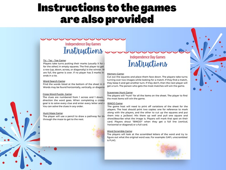 8 Kids Games Bundle for Independence Day Printable Games, Patriotic ...