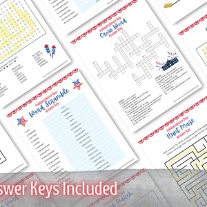 8 Kids Games Bundle for Independence Day Printable Games, Patriotic ...