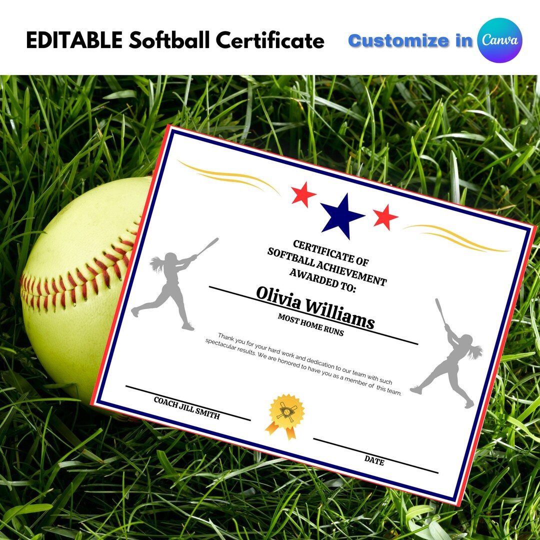 Girl Softball Template, Personalized Softball Awards, Editable Softball ...