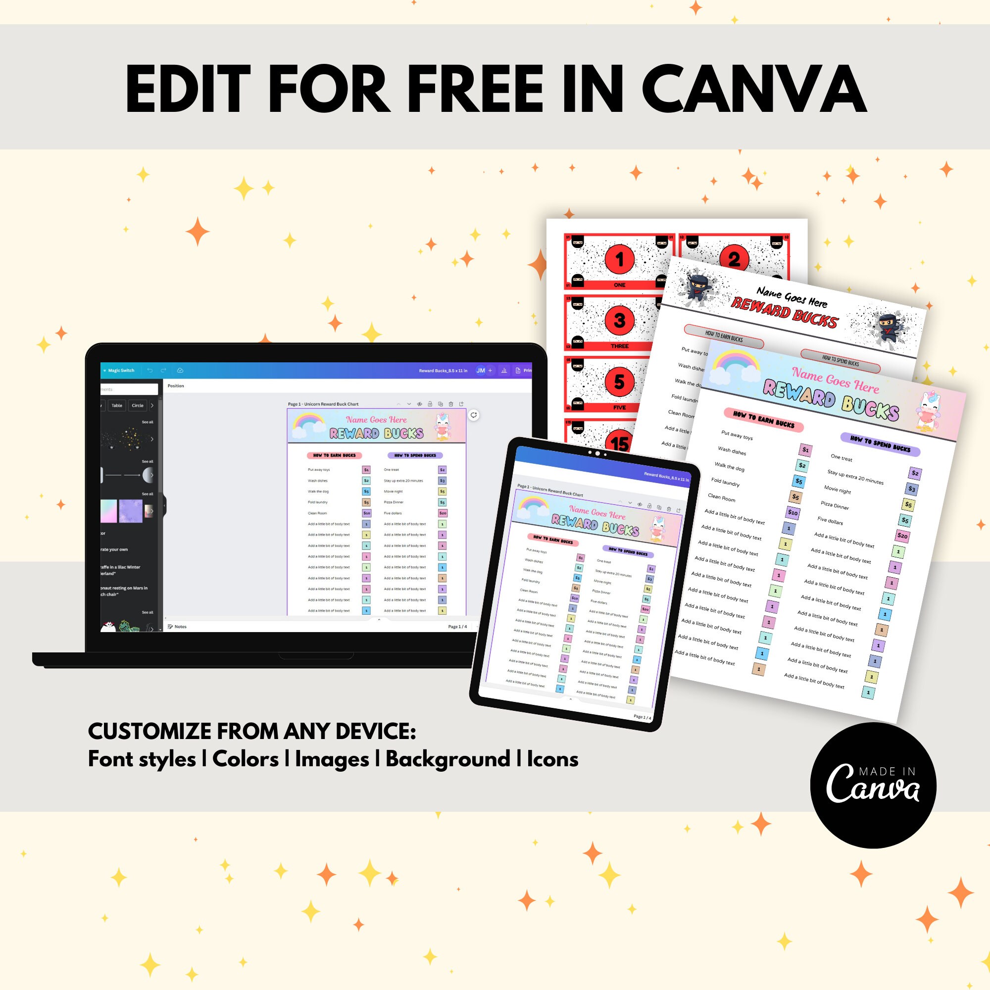 Editable Reward System, Kids Reward Chart, Printable Reward Dollars ...