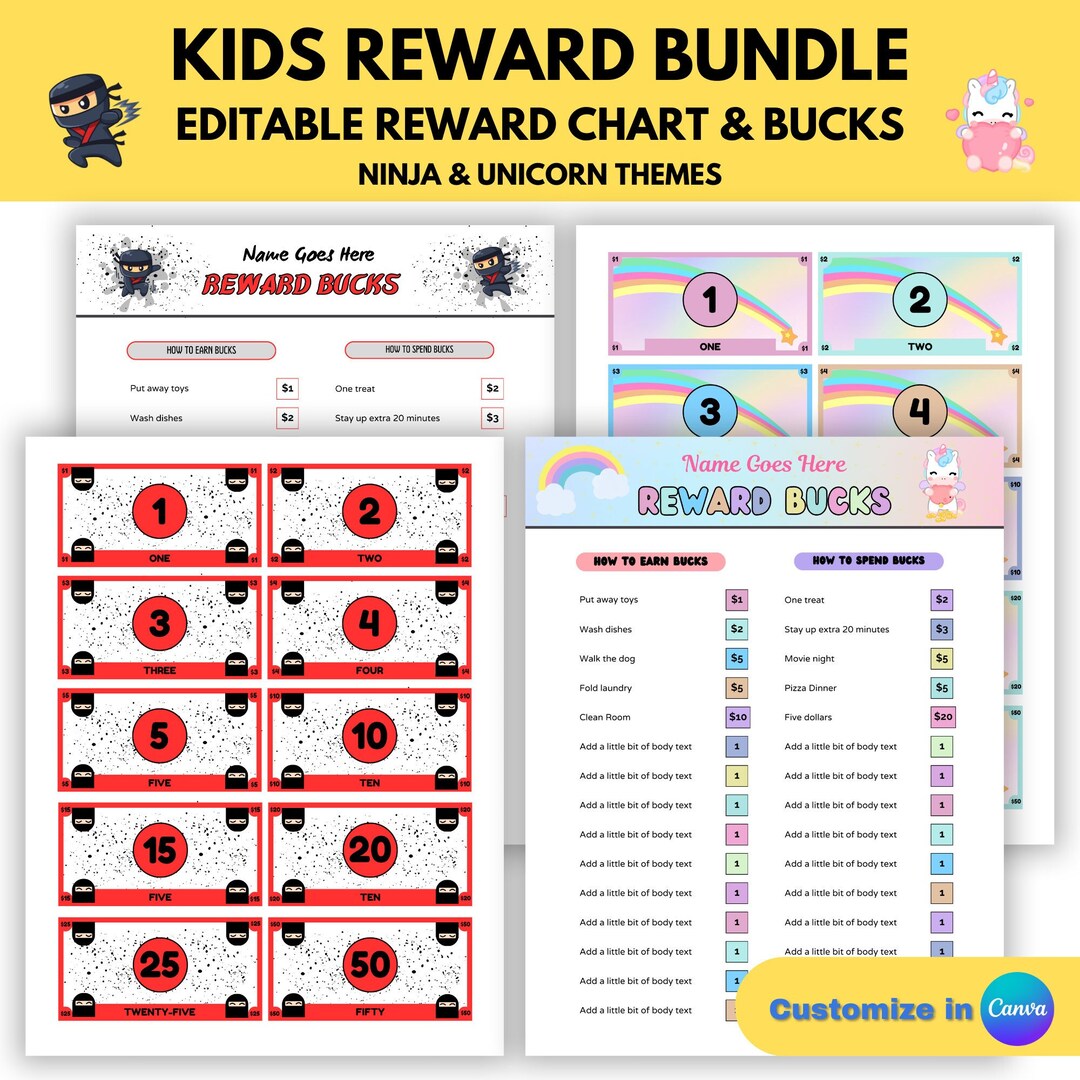 Editable Reward System, Kids Reward Chart, Printable Reward Dollars ...