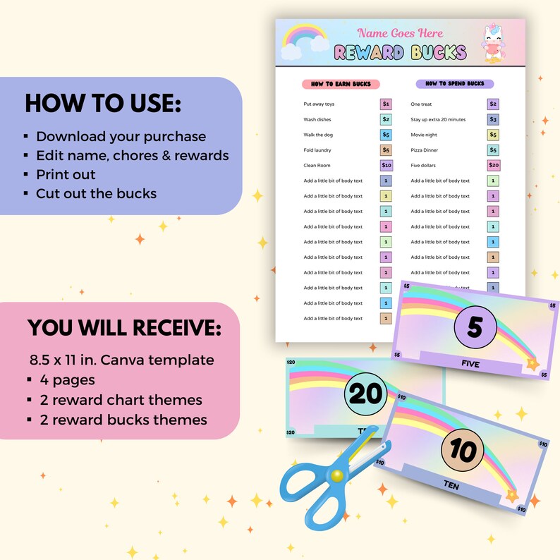 Editable Reward System, Kids Reward Chart, Printable Reward Dollars ...