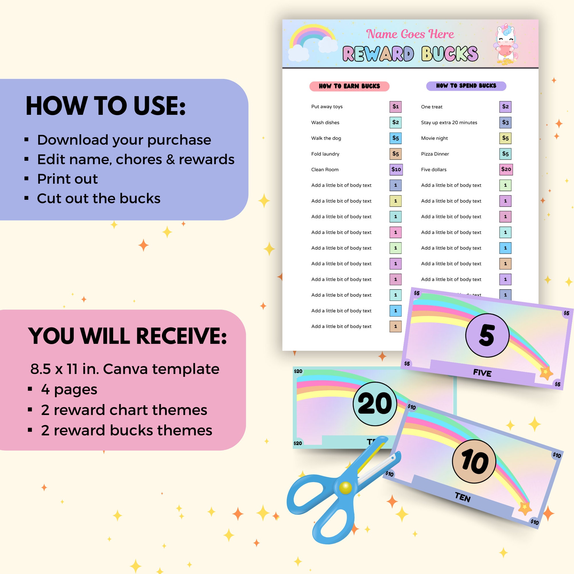 Editable Reward System, Kids Reward Chart, Printable Reward Dollars ...