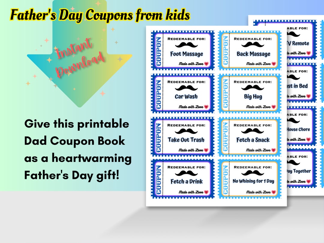 Printable Fathers Day Coupons for Dad, Fathers Day Gift From Kids, Last ...