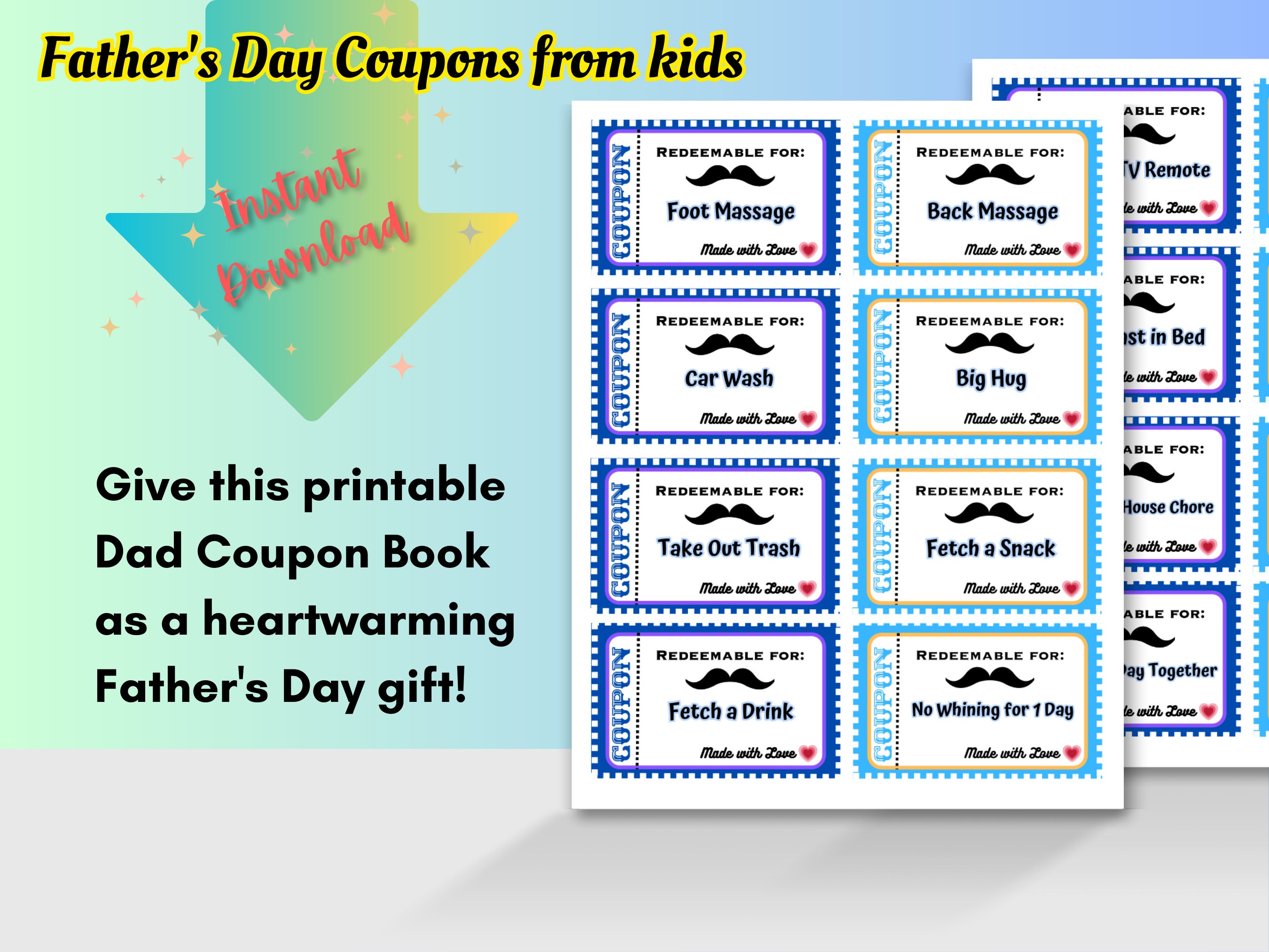 Printable Fathers Day Coupons for Dad, Fathers Day Gift From Kids, Last ...