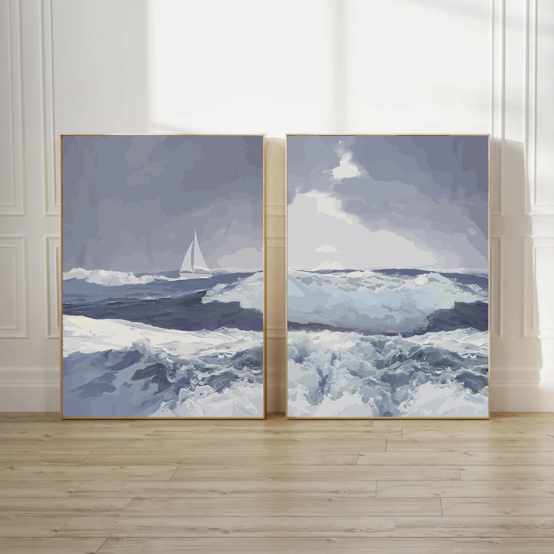 Abstract Dark Blue Wave Art | Set of 2 Prints | Abstract Blue Waves ...