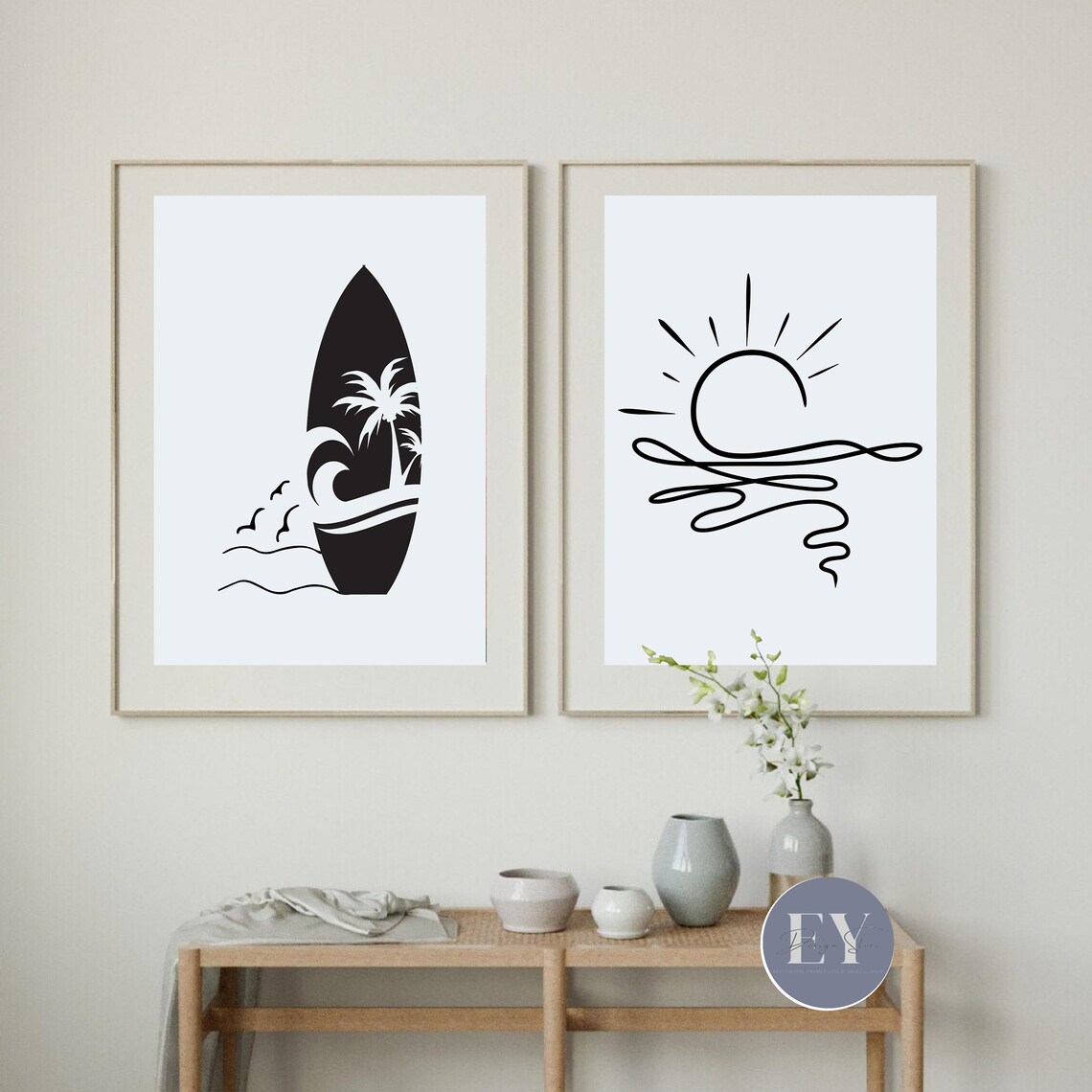 Minimalist Wall Art Wave Line Art Ocean Waves Continuous Line Drawing ...