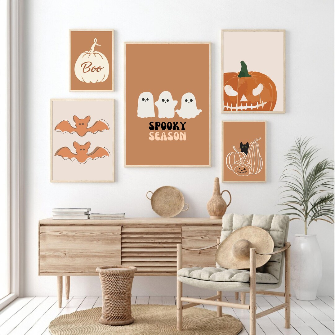 Halloween Gallery Wall Art | Set of 5 Prints | Spooky Art Prints | Boho ...