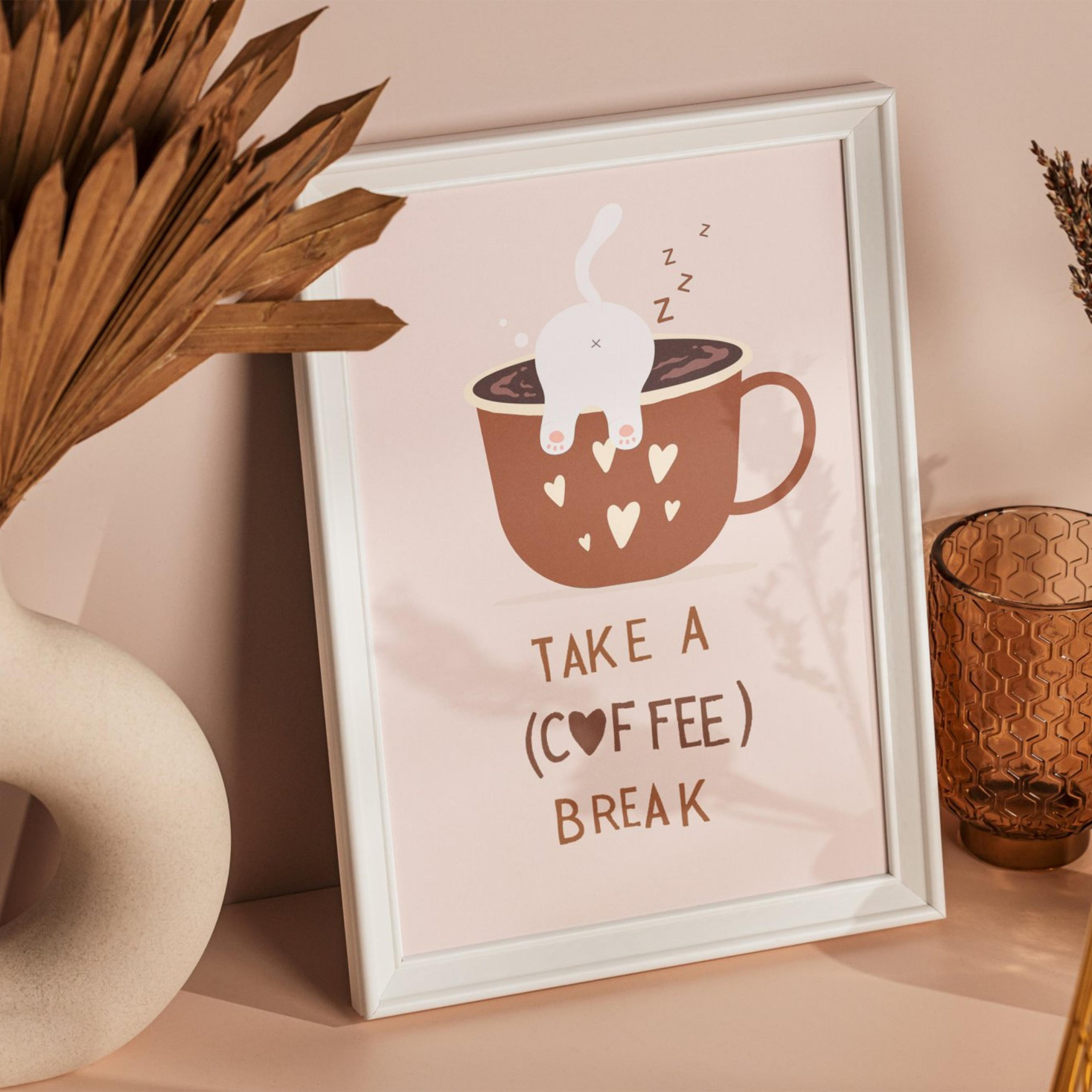 Take A Coffee Break | Cat and Coffee Art | Coffee Bar Prints | Coffee ...