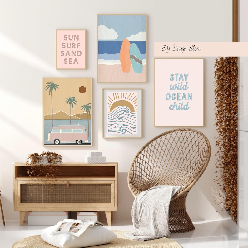 Boho Surf Gallery Wall Art, Set of 5 Prints, Surf Nursery Decor,boho ...